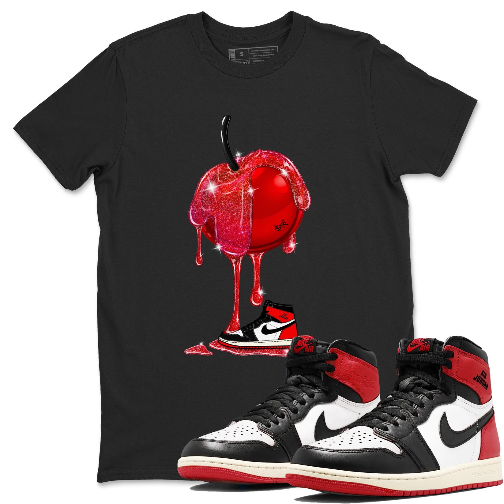 Dripping Cherries SNRT Sneaker Tees - Air Jordan 1 Black Toe Reimagined | SNRT Sneaker T-shirts