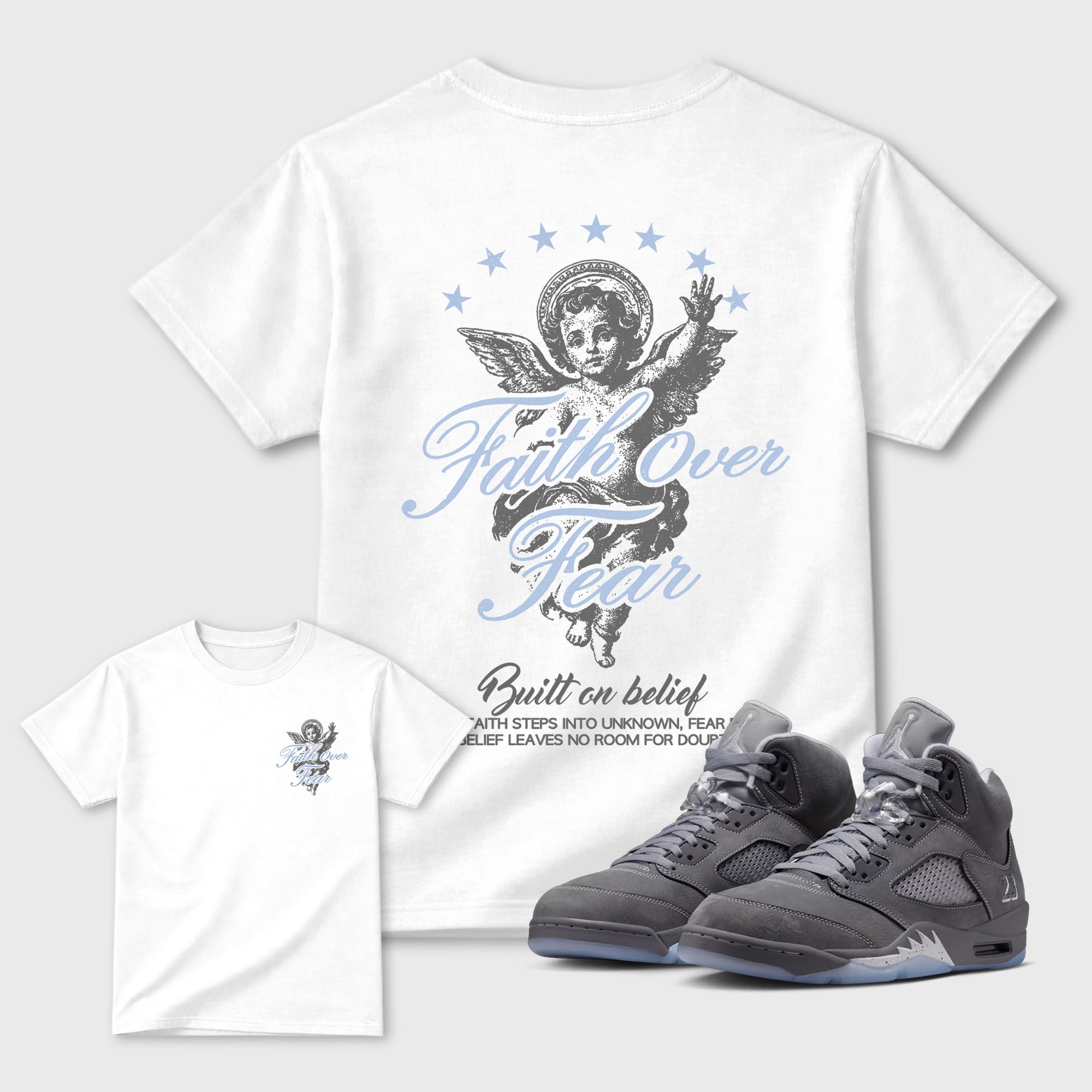 Air Jordan 5 Wolf Grey | Faith Over Fear Unisex Graphic T-Shirt - SNRT ...