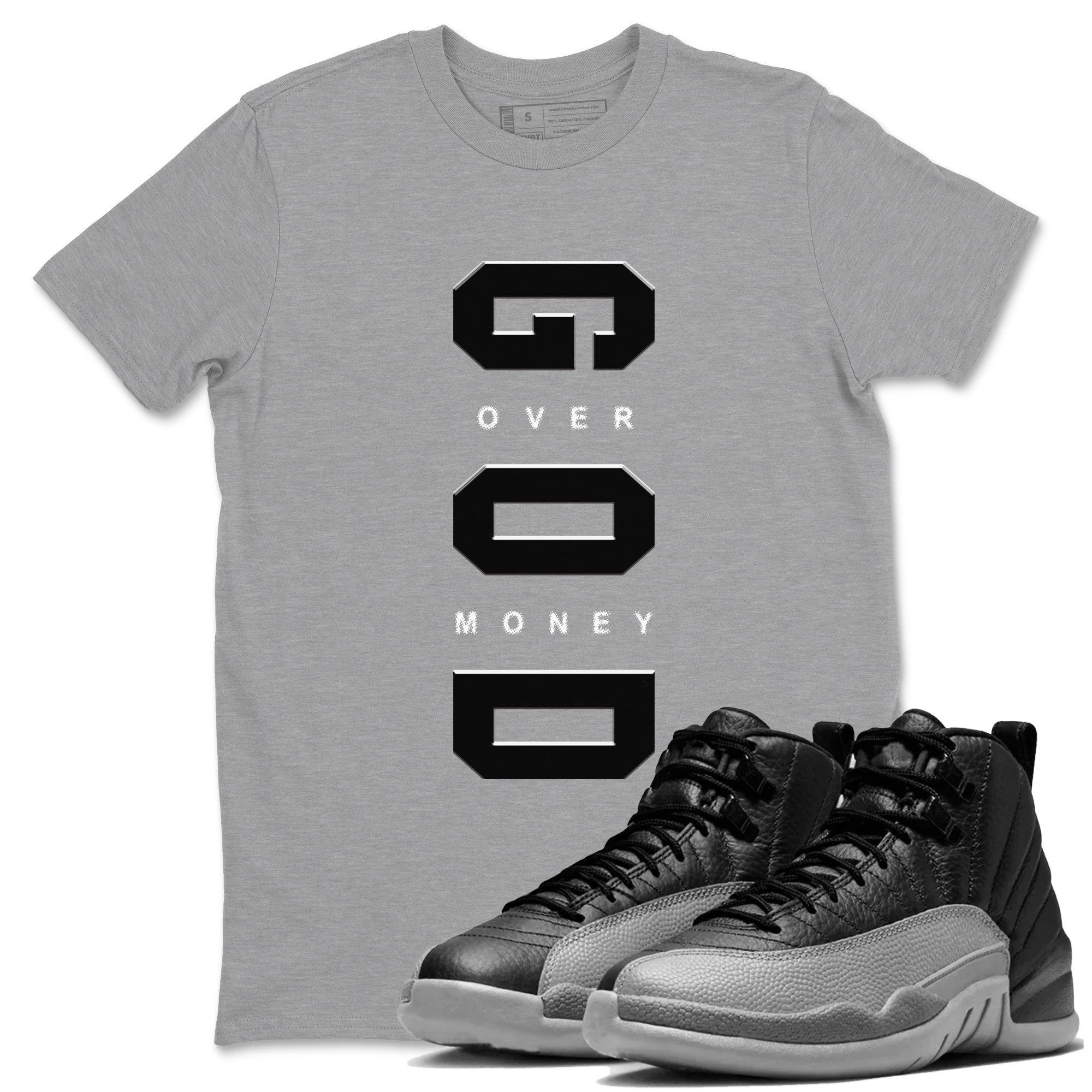 Jordan 12 Black And Wolf Grey | God Over Money Unisex Shirt | SNRT ...