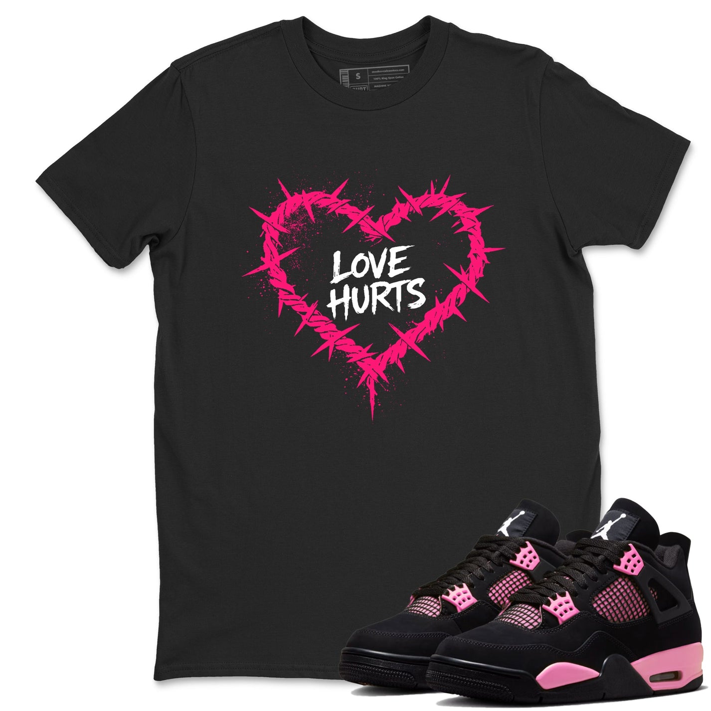 Air Jordan 4 Pink Thunder | Graffiti Love Hurts Graphic Tee for ...