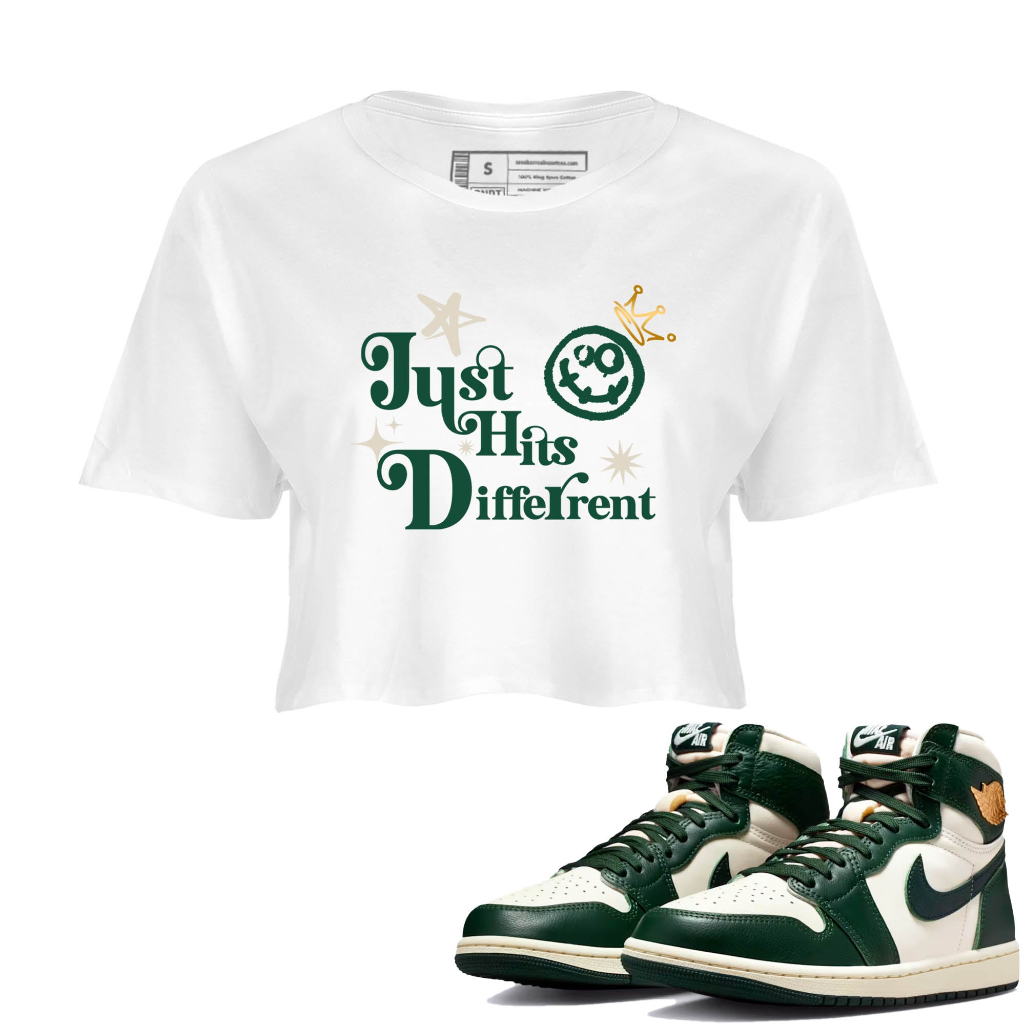 Air Jordan 1 Pro Green | Just Hits Different Graphic Crop Tee - SNRT ...