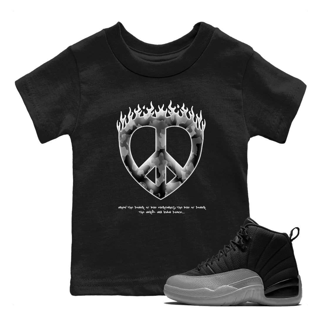 Air Jordan 12 Black Wolf Grey | Love Peace Baby Shirts | SNRT Sneaker ...