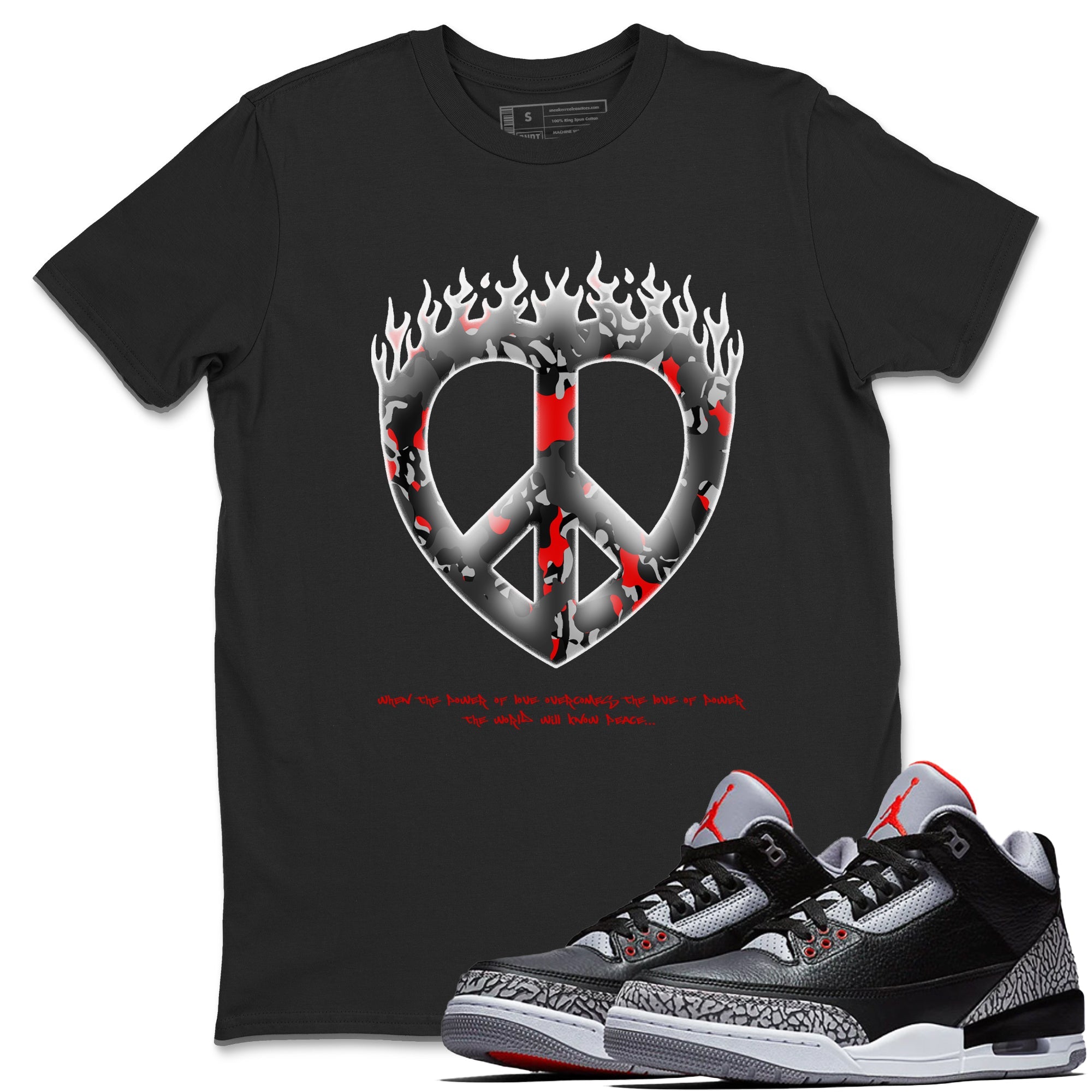 Air Jordan 3 Black Cement | Love Peace Unisex Shirt | SNRT Sneaker Tees ...