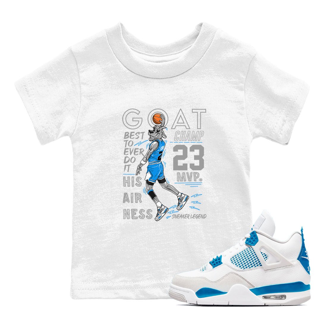 MVP Goat SNRT Sneaker Tees Kids - Air Jordan 4 Military Blue | SNRT Sneaker T-shirts