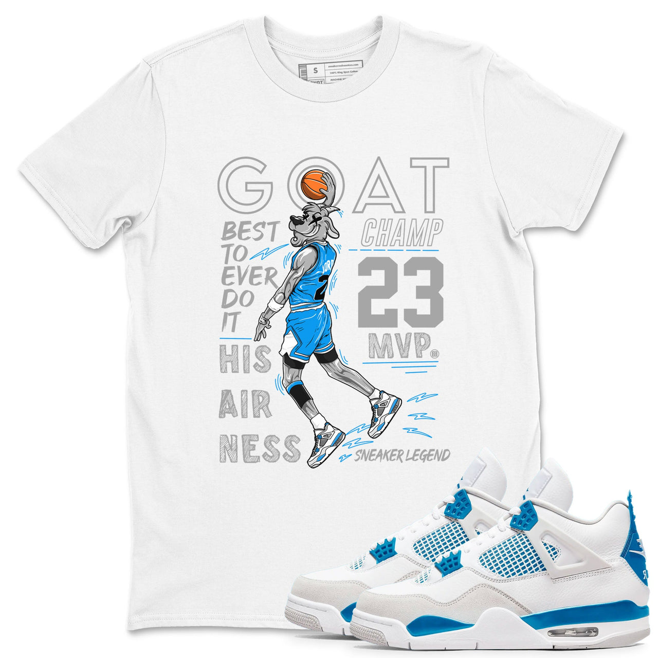 MVP Goat SNRT Sneaker Tees - Air Jordan 4 Military Blue | SNRT Sneaker T-shirts