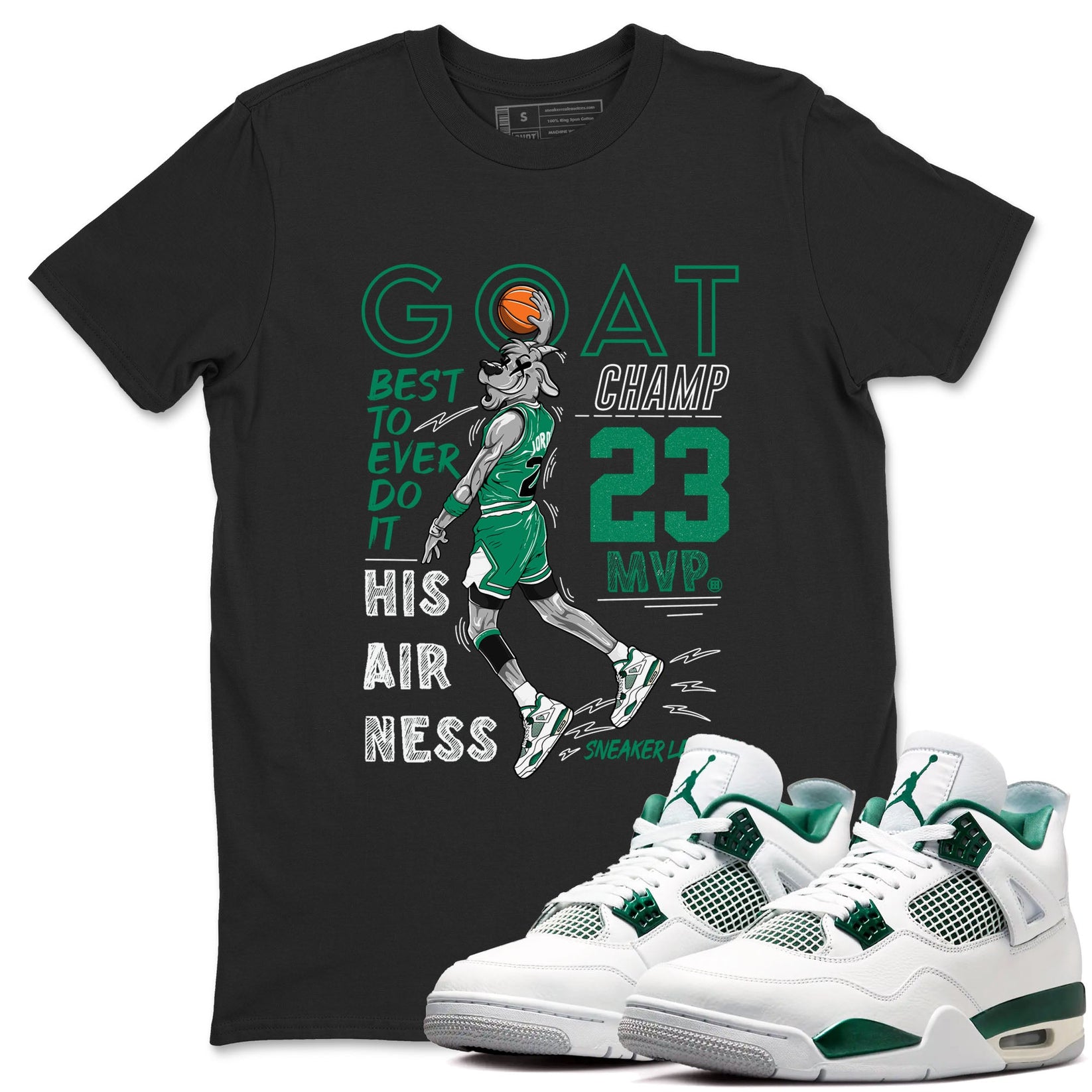 MVP Goat SNRT Sneaker Tees - Air Jordan 4 Oxidized Green | SNRT Sneaker T-shirts