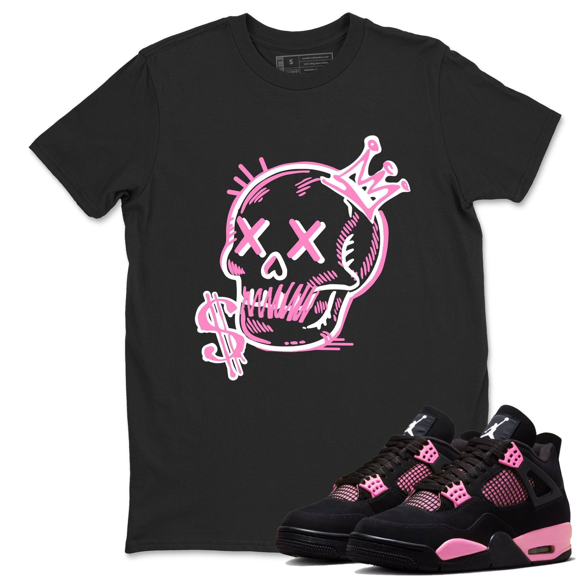 Air Jordan 4 Pink Thunder | Neon Skull Graphic Tee for Sneakerheads ...