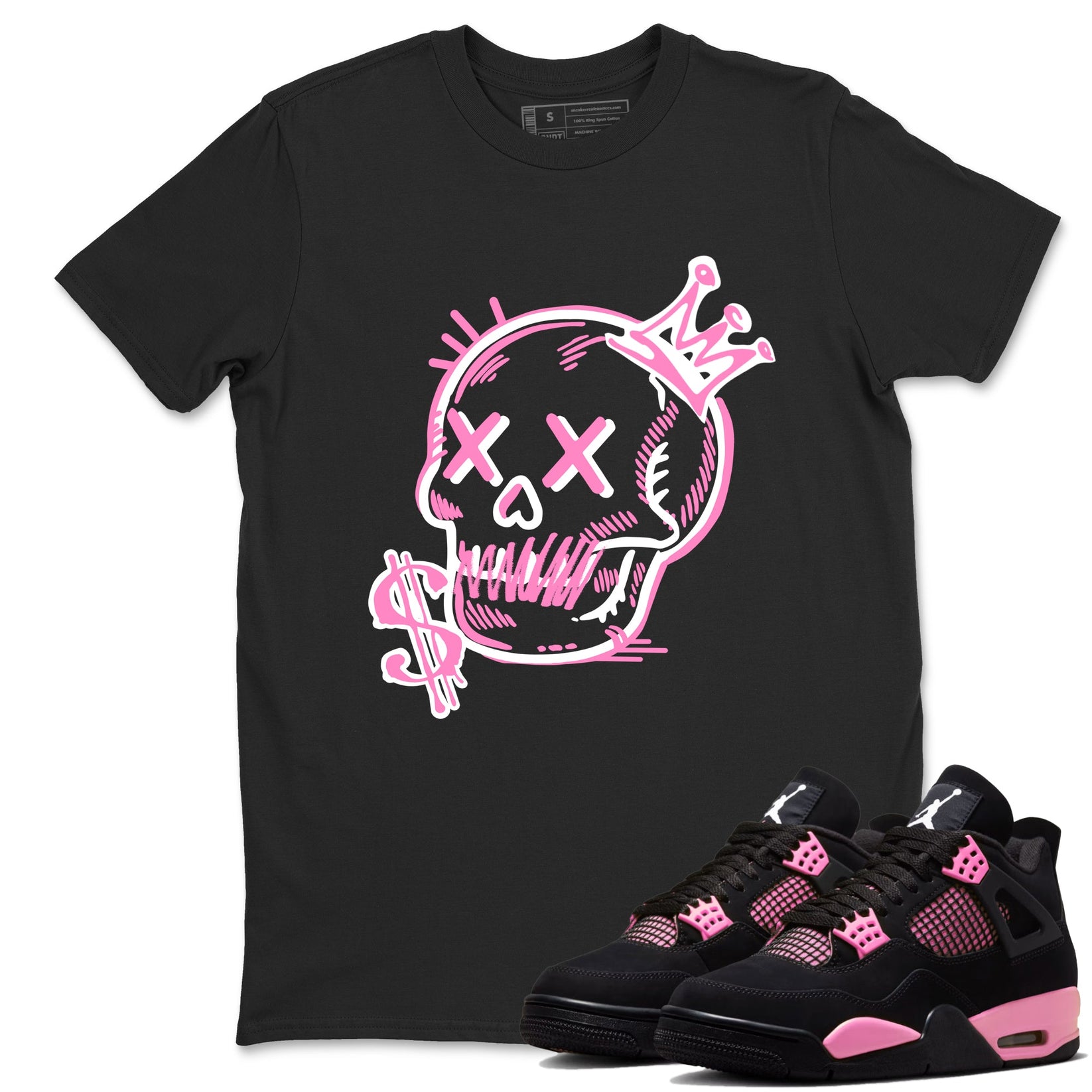 Air Jordan 4 Pink Thunder | Neon Skull Graphic Tee for Sneakerheads ...