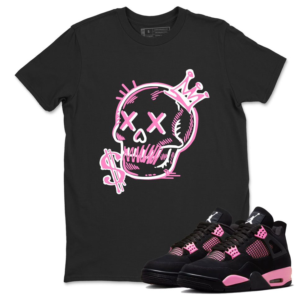Air Jordan 4 Pink Thunder | Neon Skull Graphic Tee for Sneakerheads ...