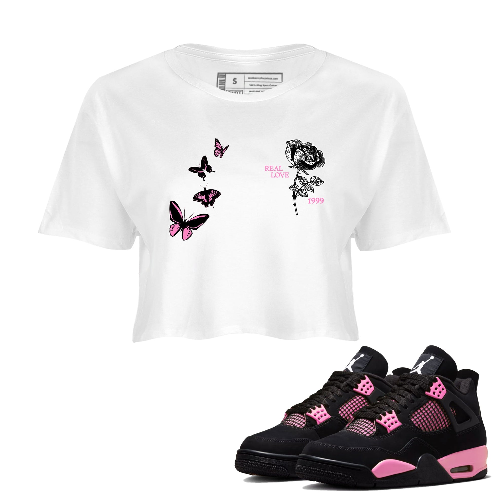 Air Jordan 4 Pink Thunder | Real Love Crop Tee for Sneakerheads | SNRT ...