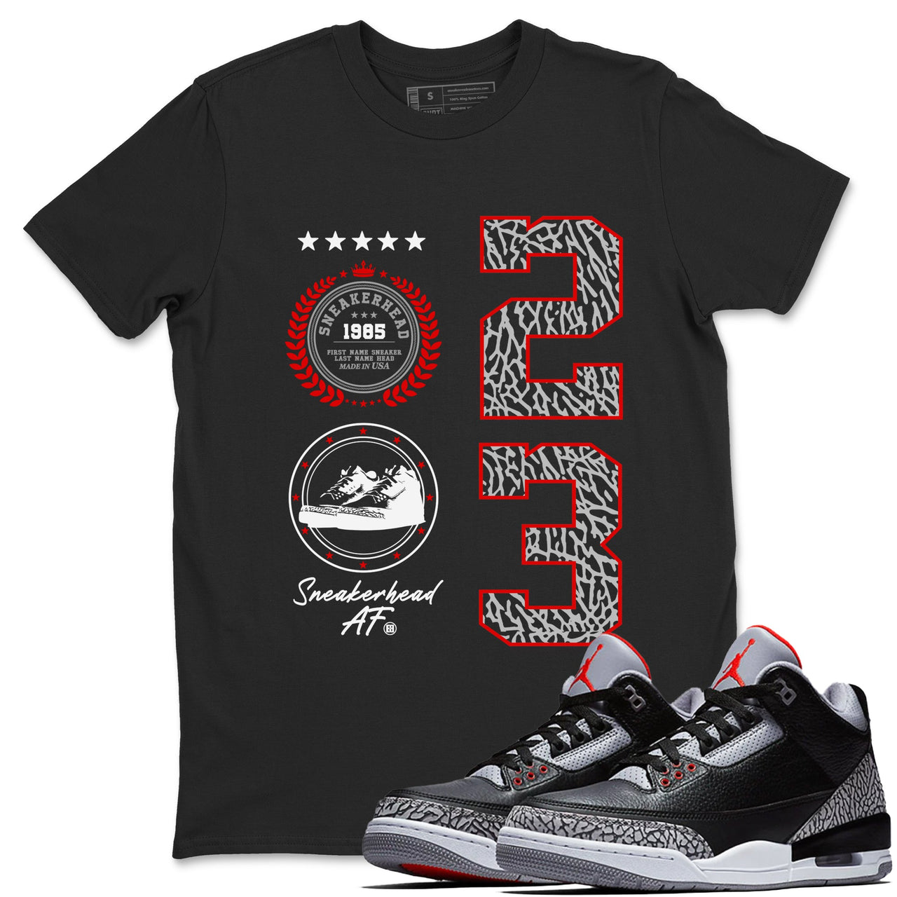 Sneaker Emblem SNRT Sneaker Tees - Air Jordan 3 Black Cement | SNRT ...