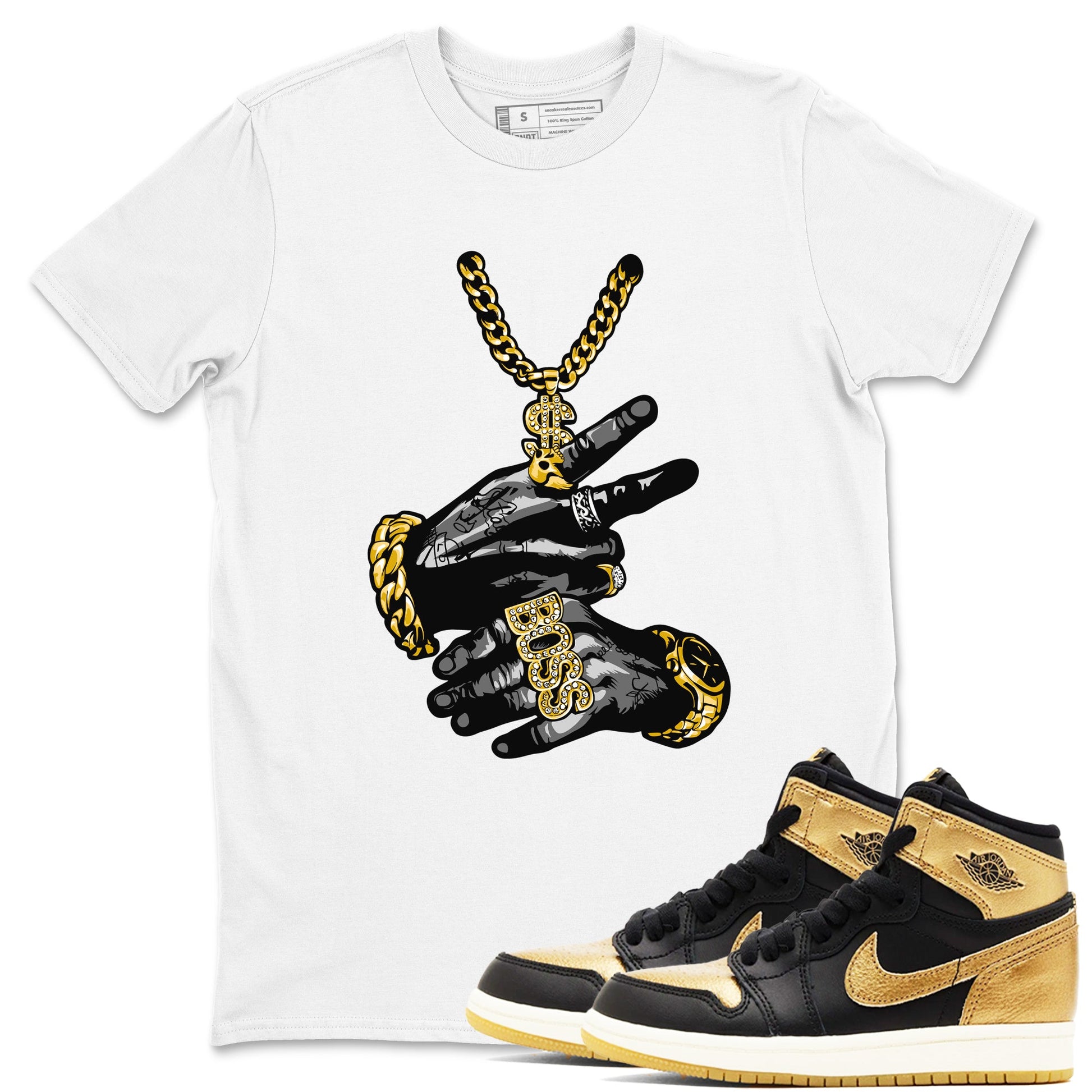 Air Jordan 1 Retro Black Metallic Gold | Tatto Hands Crew Neck Shirt ...