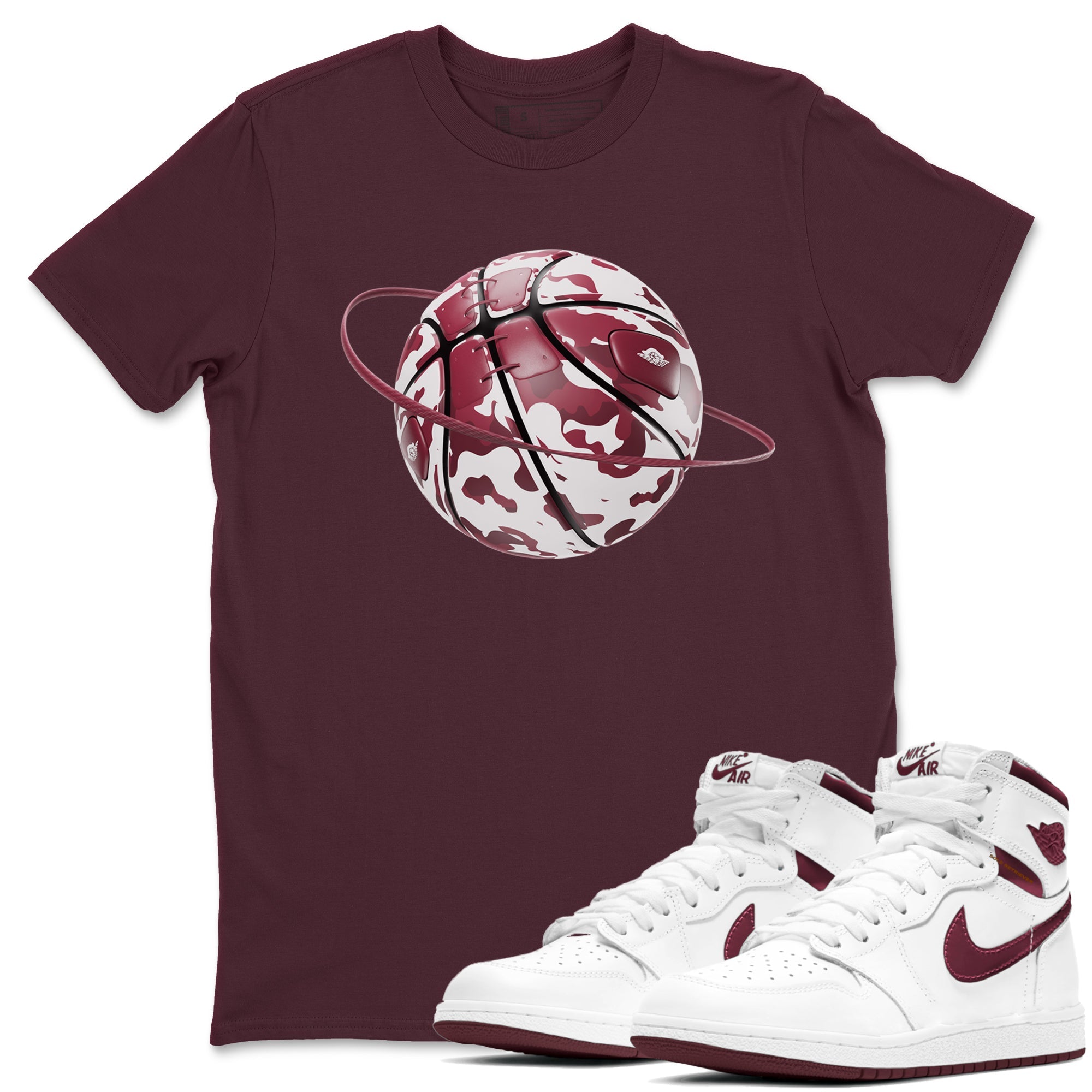Air Jordan 1 Metallic Burgundy | Camo Basketball Planet Unisex T-Shirt ...