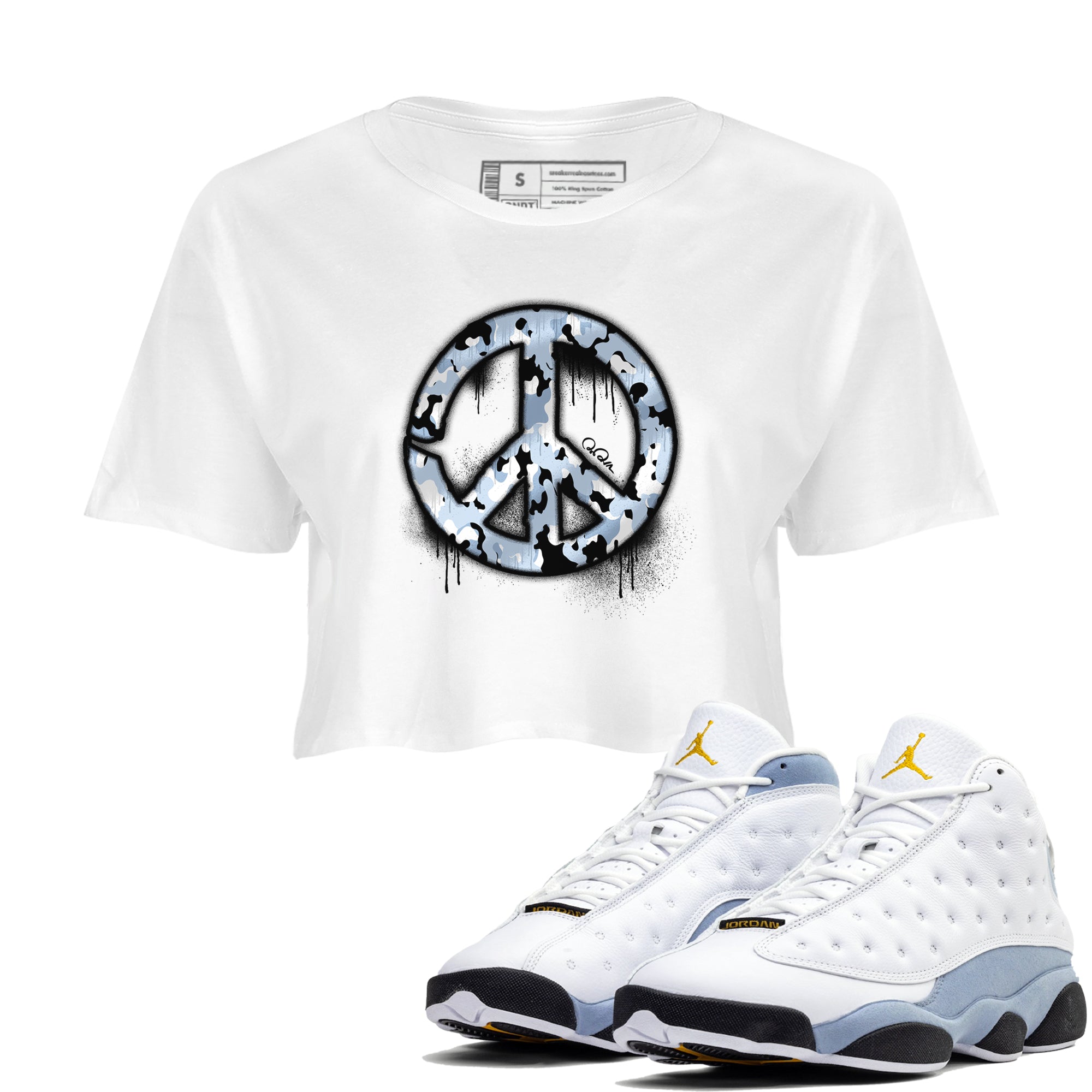 Air Jordan 13 Blue Grey | Peace Sign Crop Shirt | SNRT Sneaker Tees ...