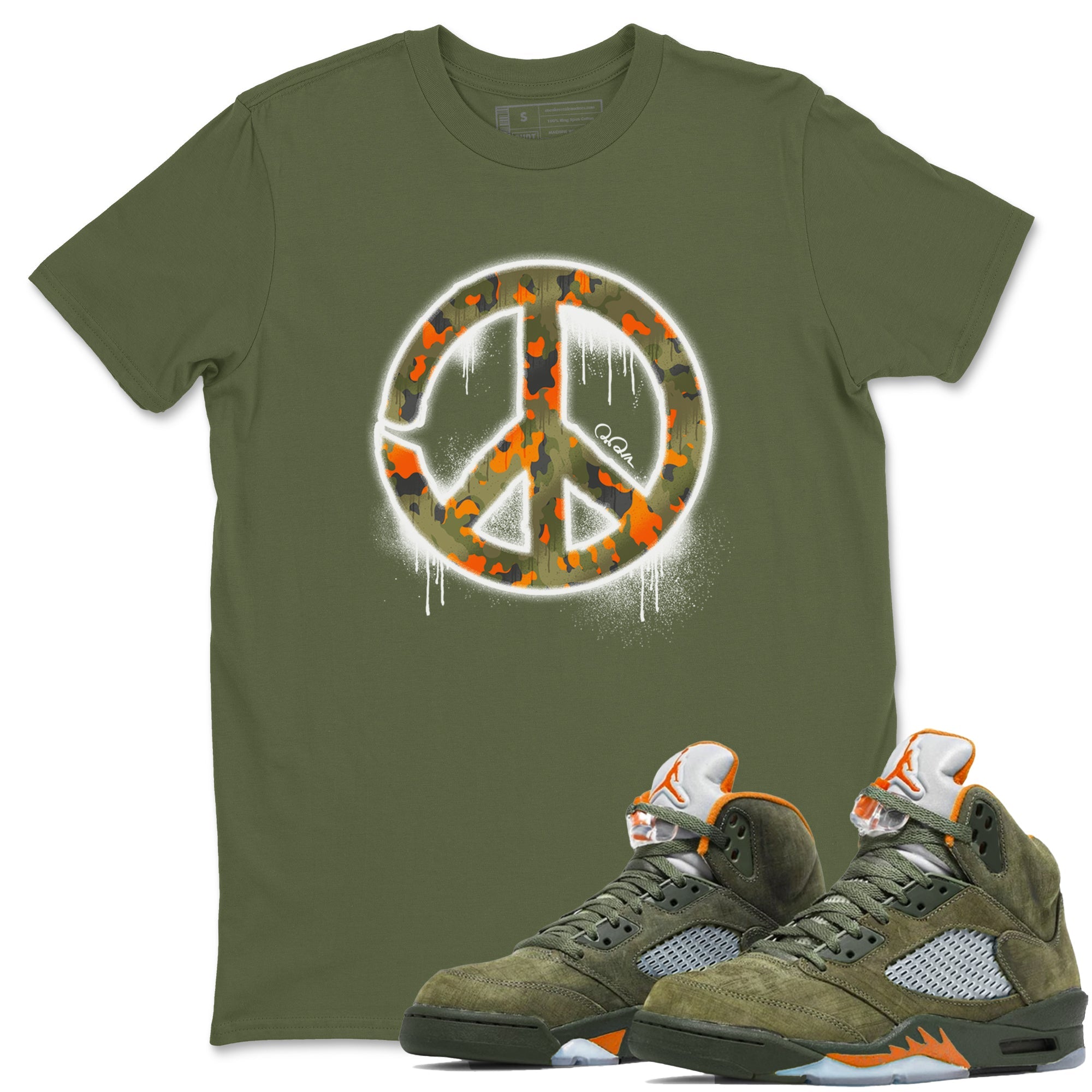 Air Jordan 5 Olive | Peace Sign Crew Neck Shirt | SNRT Sneaker Tees ...