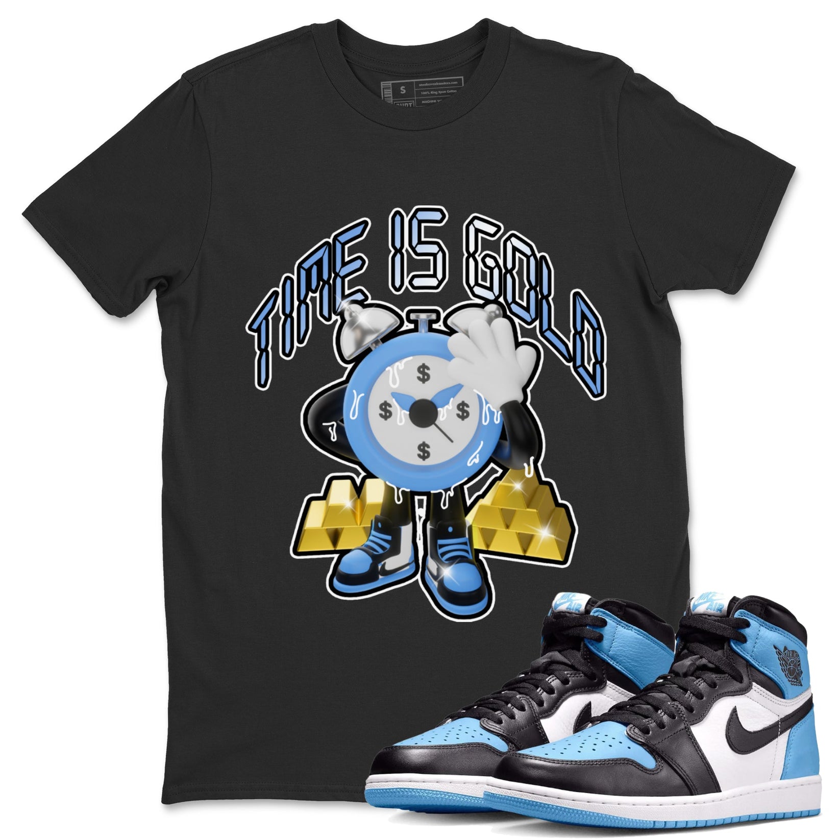 Time Is Gold SNRT Sneaker Tee - Air Jordan 1 UNC Toe | SNRT Sneaker T-shirts